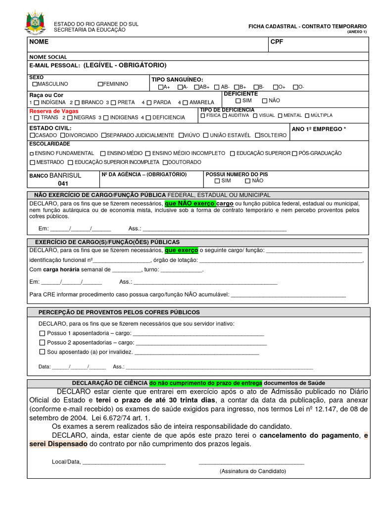 Ficha Cadastral | PDF