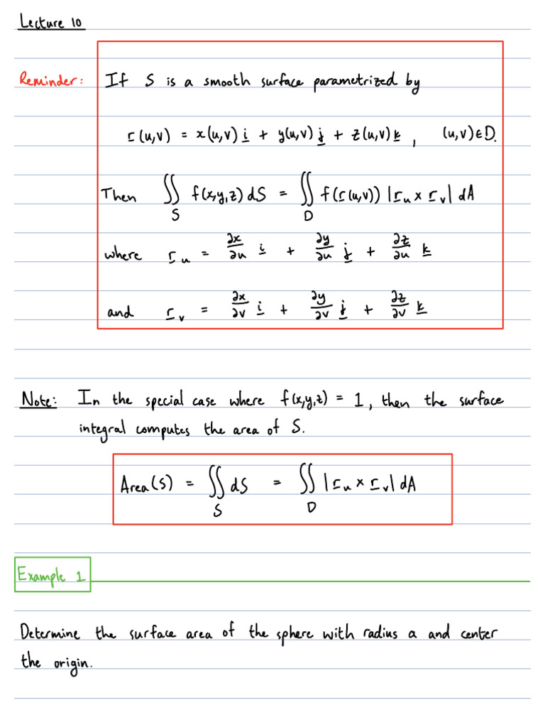 MTHS221 - Note 9 - Surface Integrals | Download Free PDF | Multivariable Calculus | Geometric ...