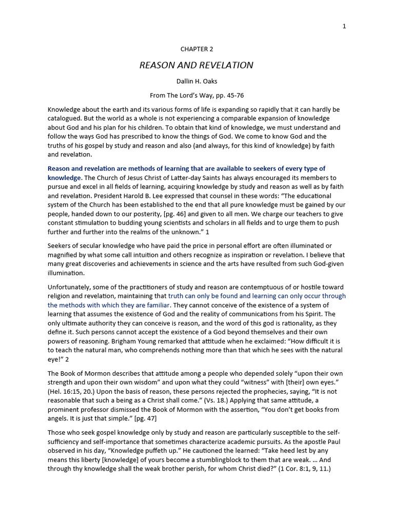 Reason and Revelation Dallin H Oaks | PDF | Revelation | Reason