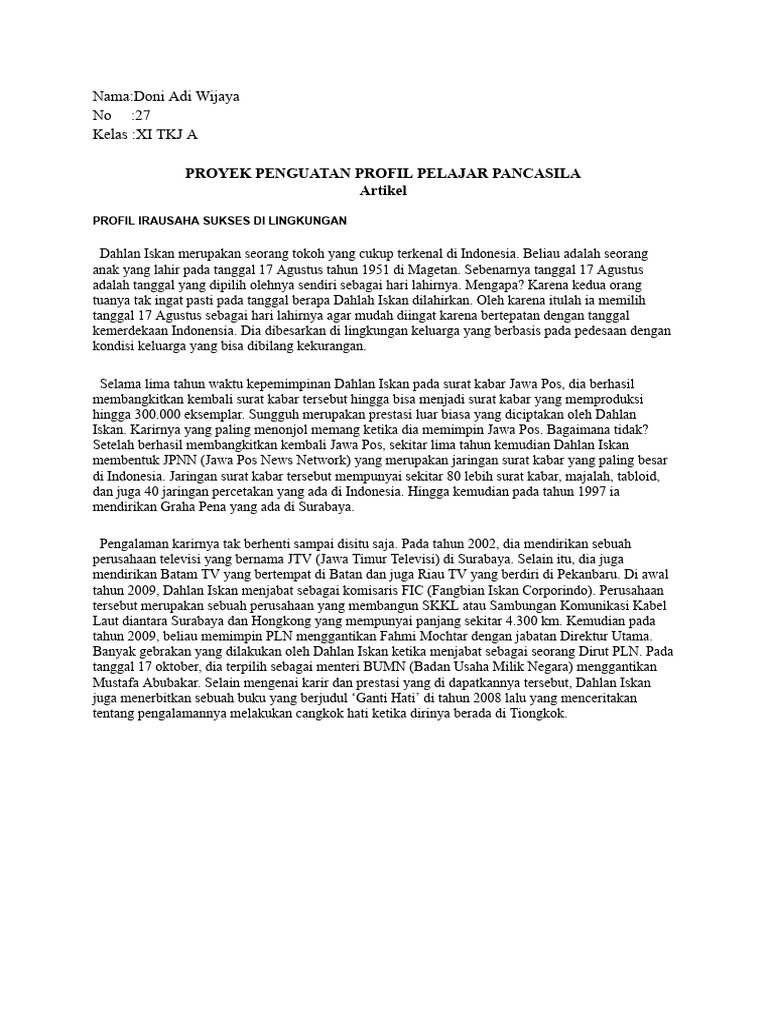 Contoh Tugas Laporan P5 | PDF