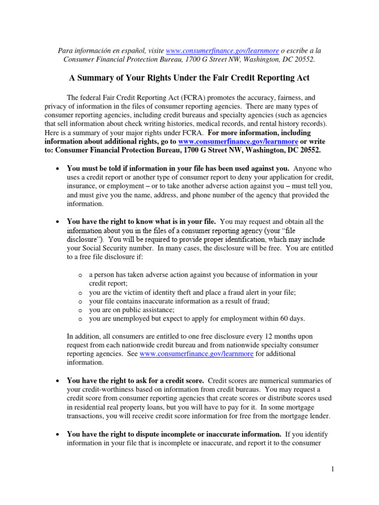 Know Your FCRA Rights | PDF | Credit History | Credit Bureau