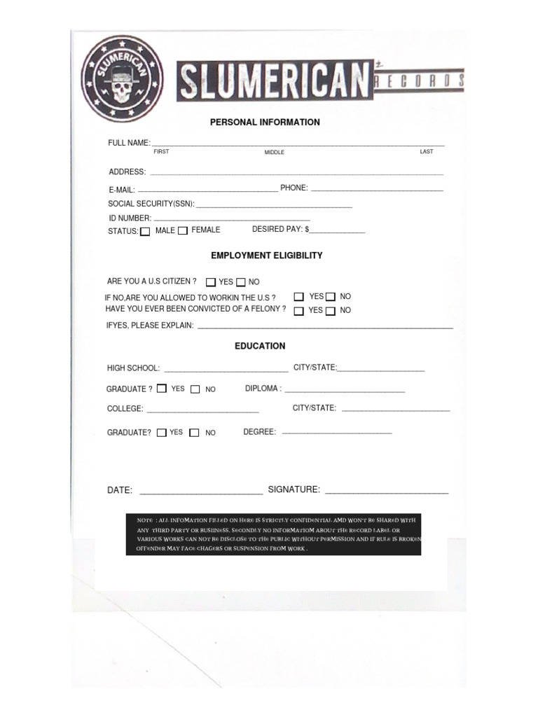 Slumerican Record Label Application Form 2 | PDF