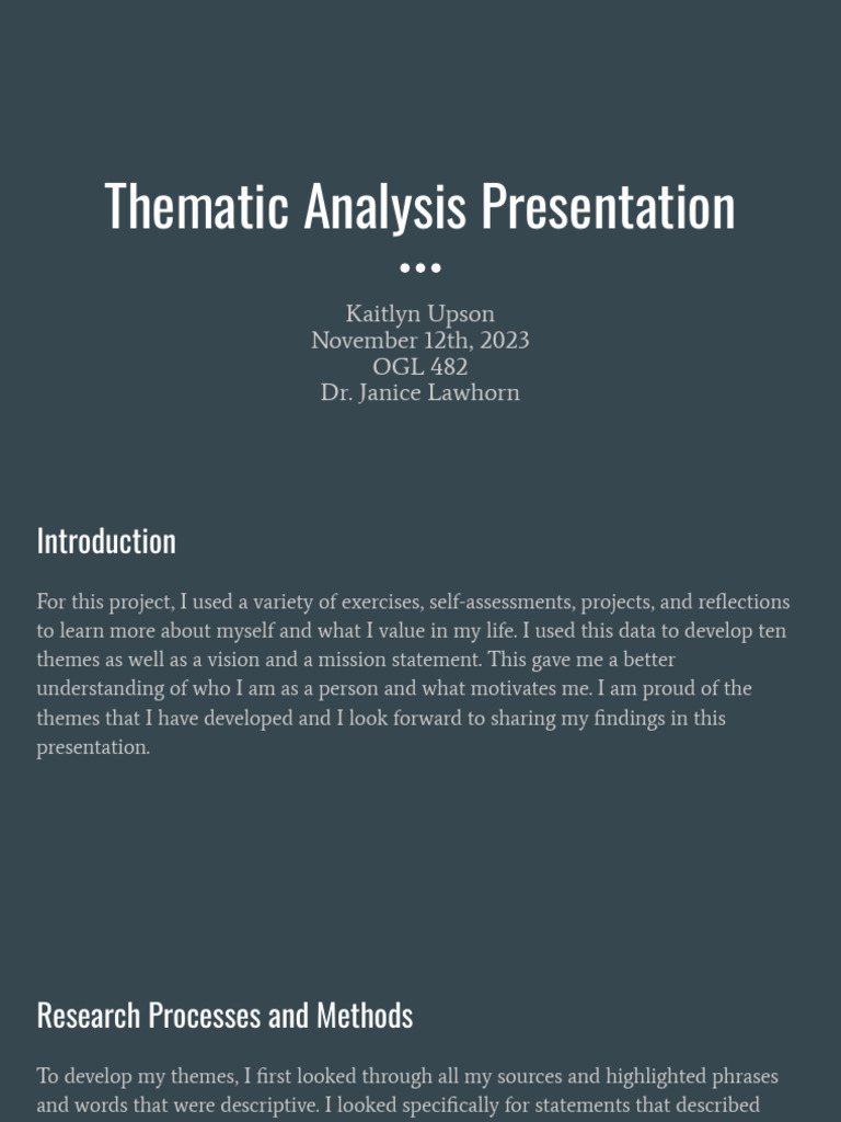 Thematic Analysis Presentation 1 | PDF | Goal | Leadership