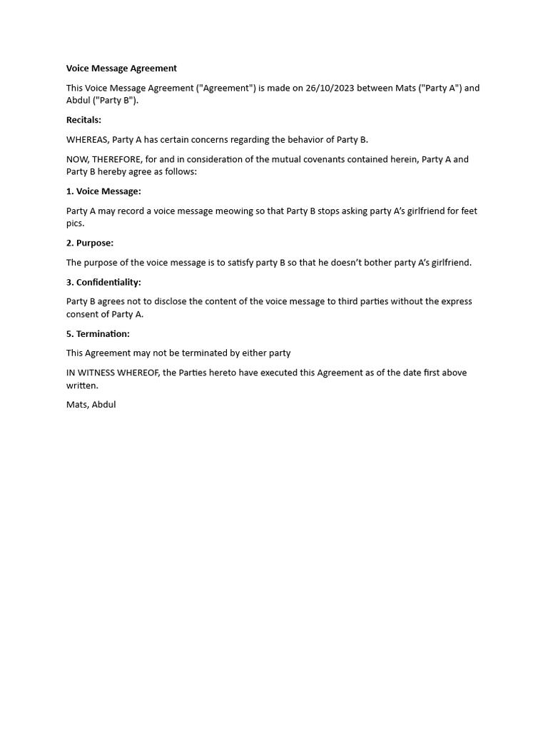 Voice Message Agreement | PDF