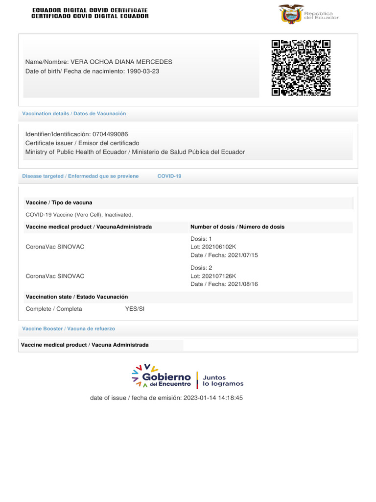 MSP HCU Certificadovacunacion0704499086 | PDF | Salud y bienestar