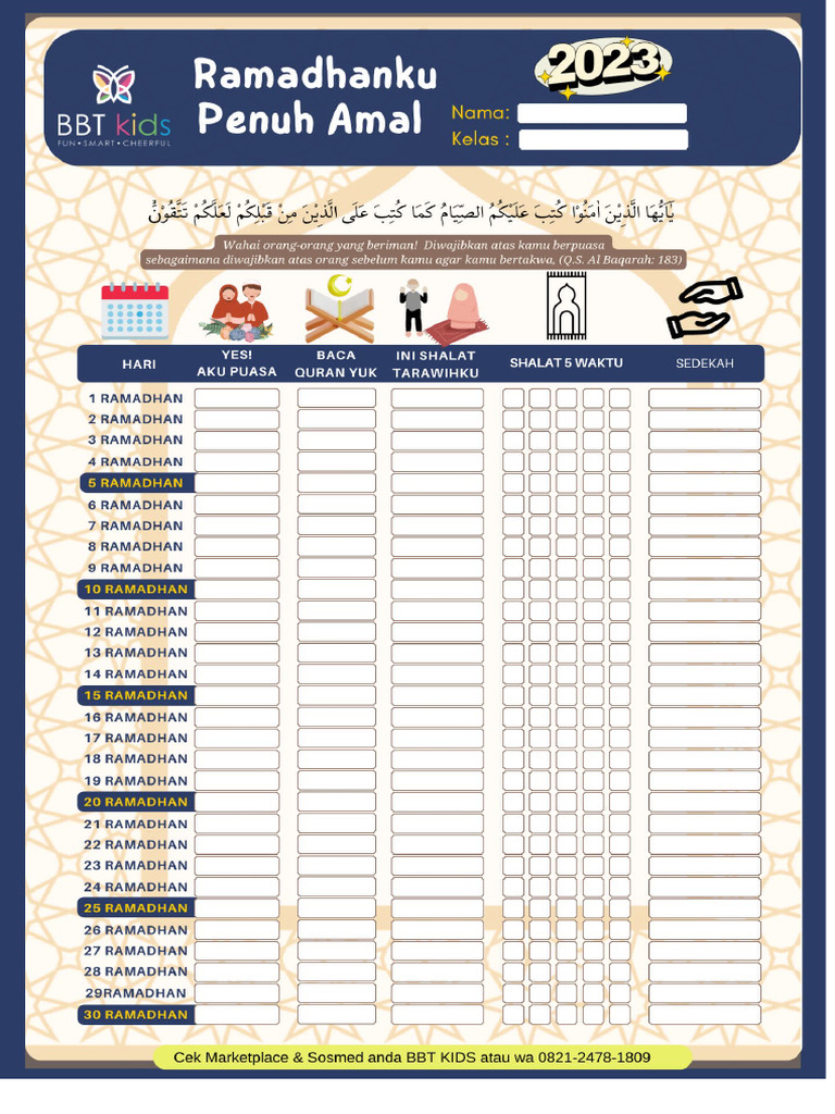Agenda Ramadhan BBT Kids | PDF