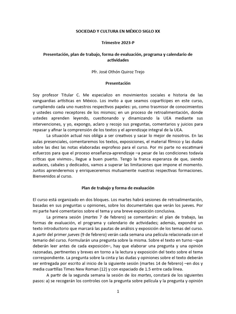 Programa Actual SOCIEDAD Y CULTURA EN MEÌ XICO SIGLO XX | PDF | México | Evaluación