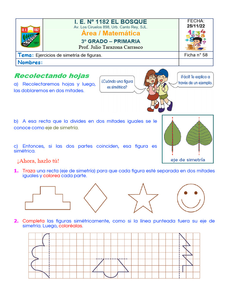 Ficha N°58 - Ejercicios de Simetria de Figuras | PDF