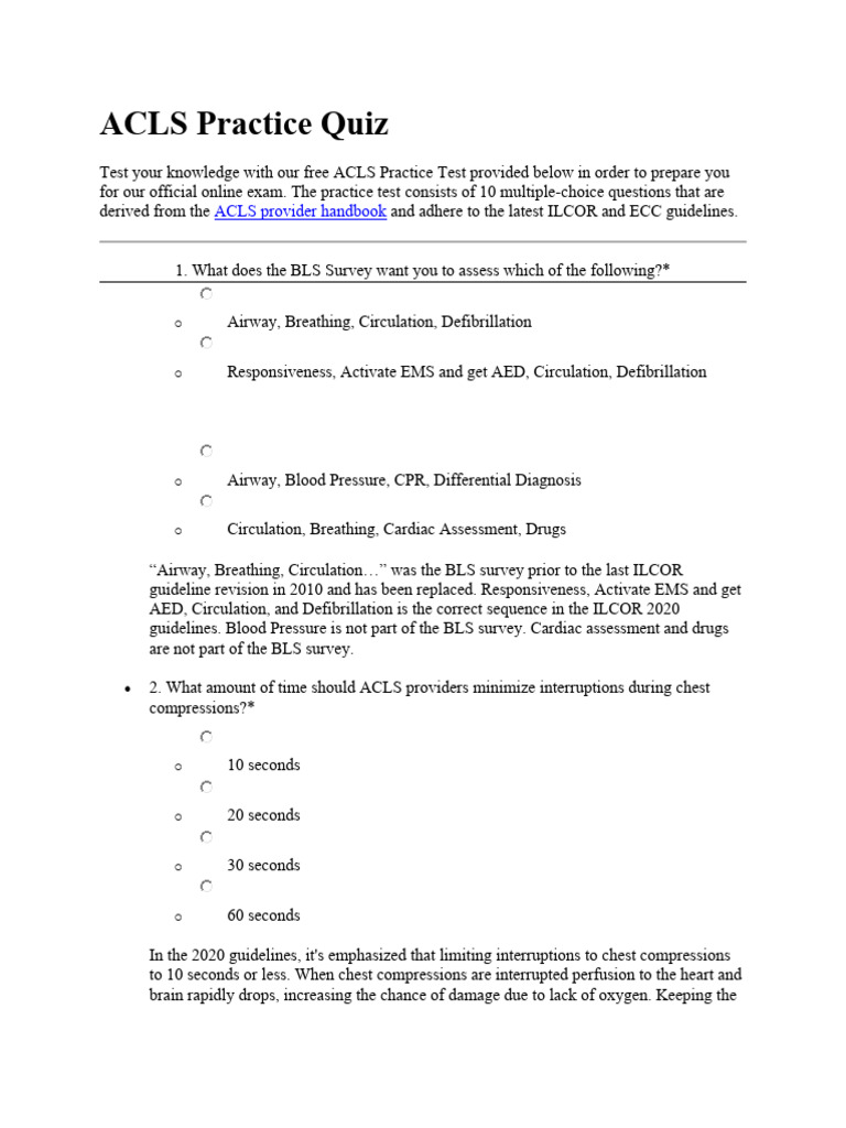 ACLS Practice Quiz | PDF | Atrium (Heart) | Heart