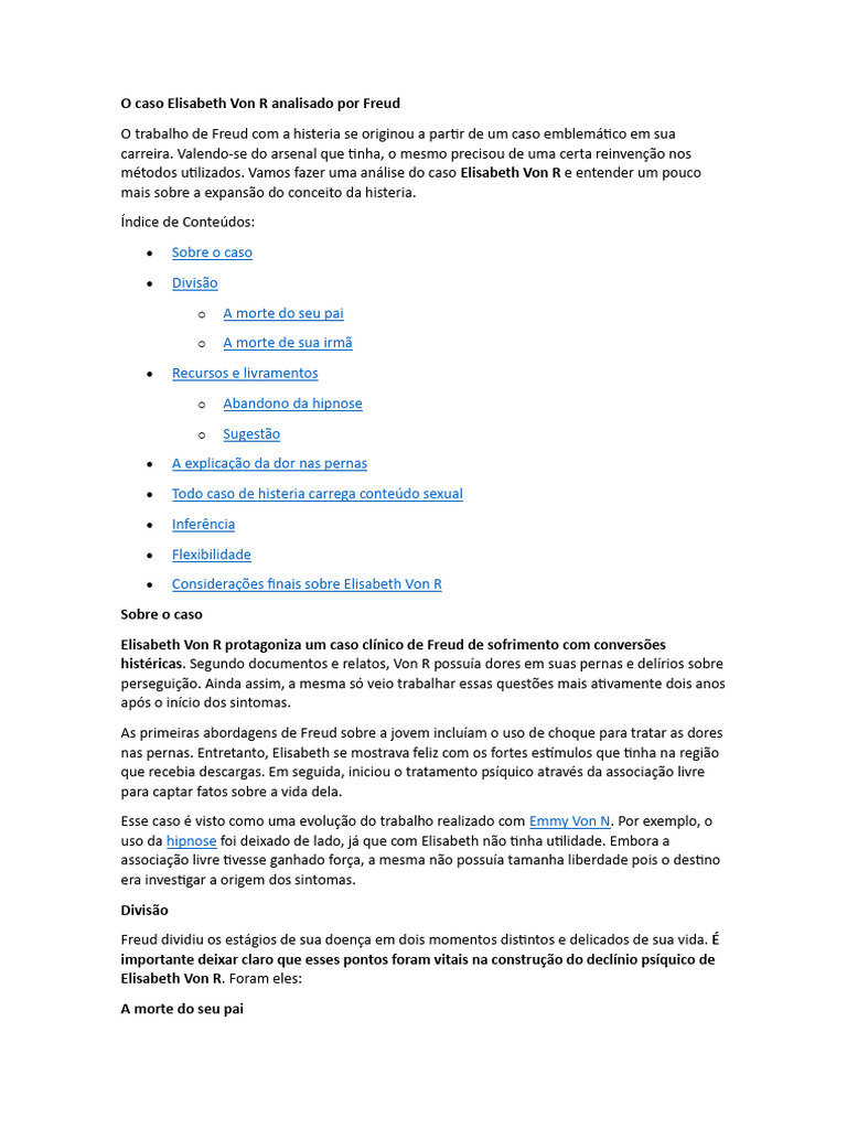 O Caso Elisabeth Von R Analisado Por Freud | PDF | Sigmund Freud | Histeria