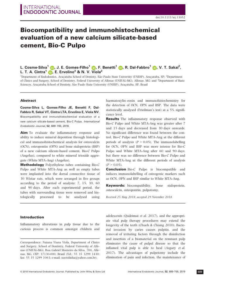 Biocompatibility Bio C Pulpo | PDF