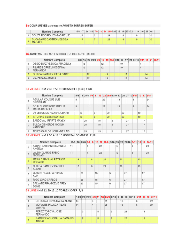 Horarios de Clases Torres Sofer 2023 | PDF