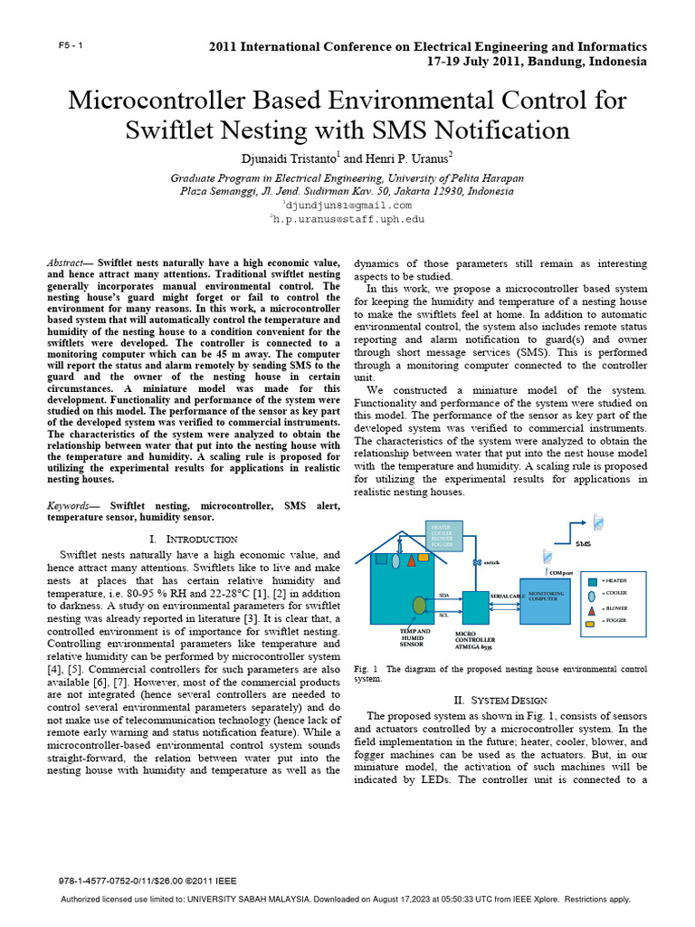 Microcontroller Based Environmental Control For Swiftlet Nesting With SMS Notification | PDF ...