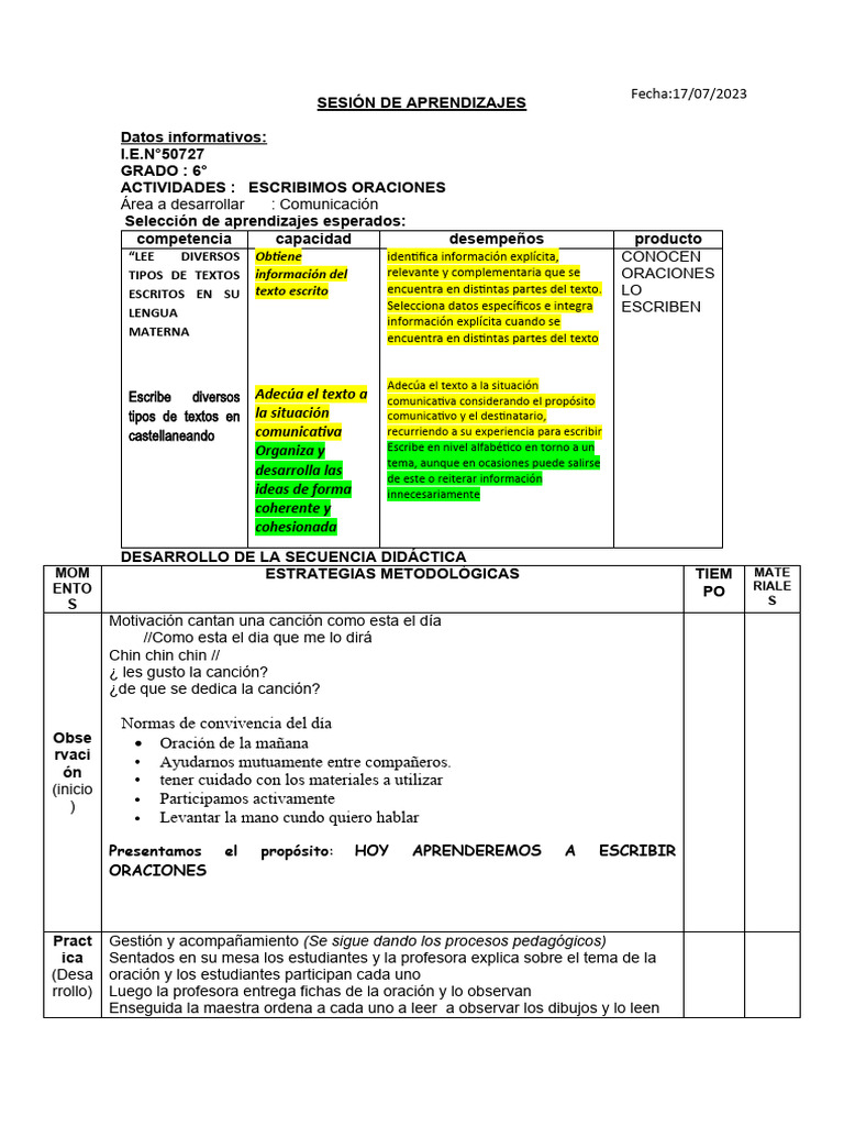 Sesión de Aprendizajes | PDF | Aprendizaje Sesión de Aprendizajes | PDF | Aprendizaje