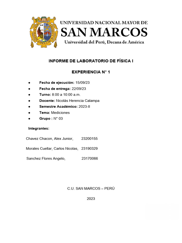 Informe #1, Mediciones | PDF | Medición | Incertidumbre