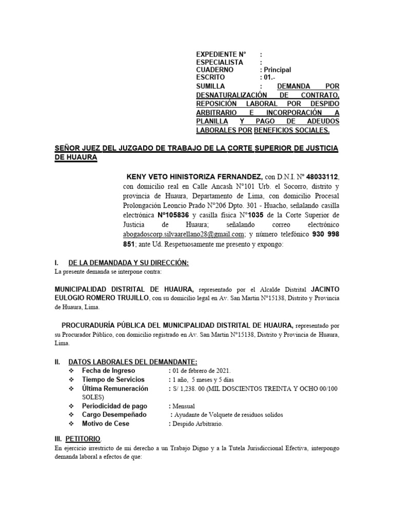 Escrito Exp. Pajuelo | PDF | Derecho laboral | Salario