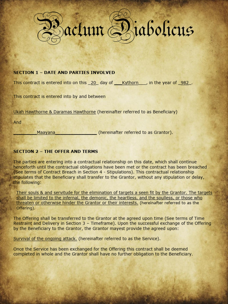 Diabolical Contract for Souls and Service | PDF | Breach Of Contract ...