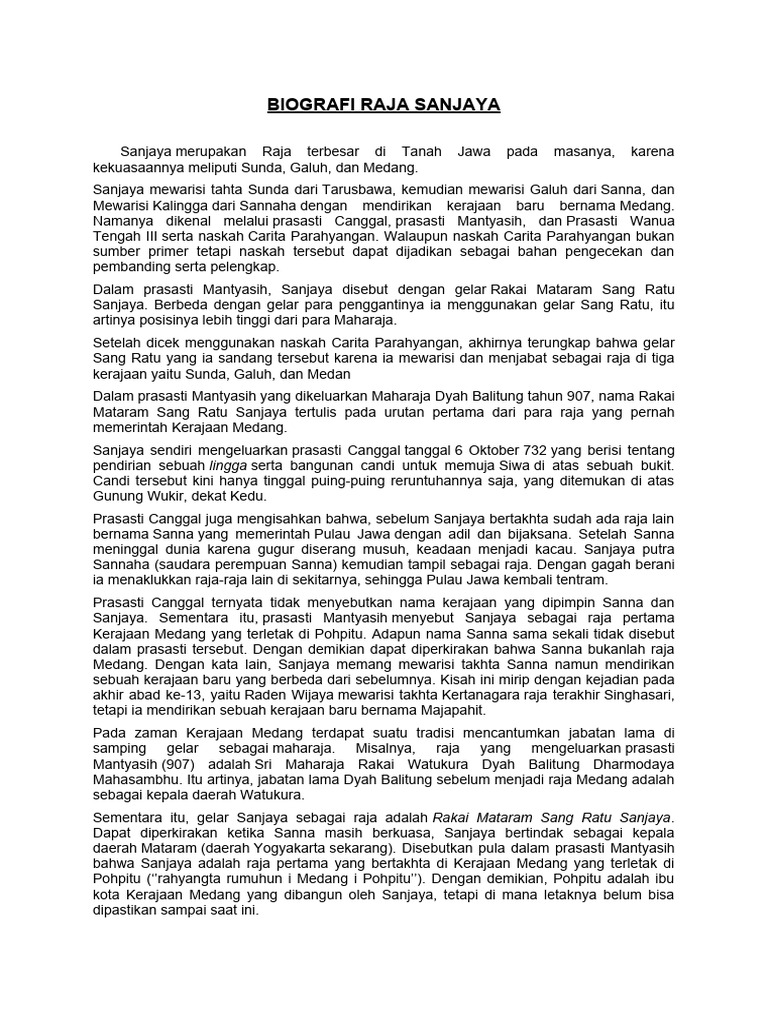 Biografi Raja Sanjaya | PDF