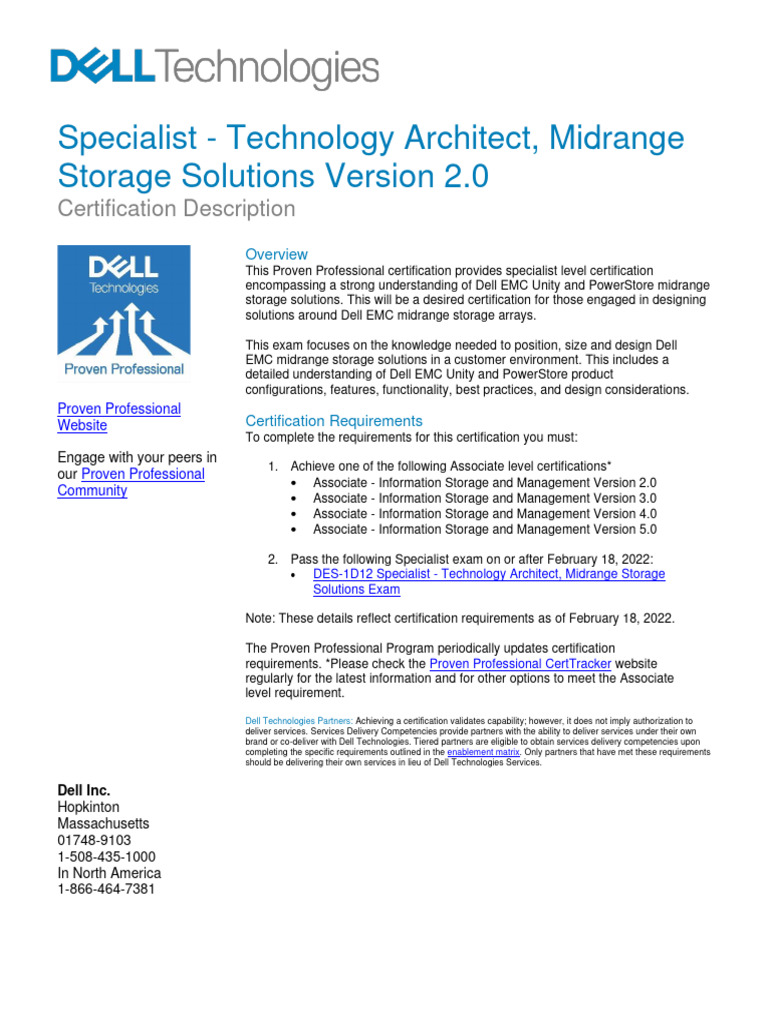 DES-1D12 Specialist Technology Architect Midrange Storage Solutions Exam | PDF | Computer Data ...