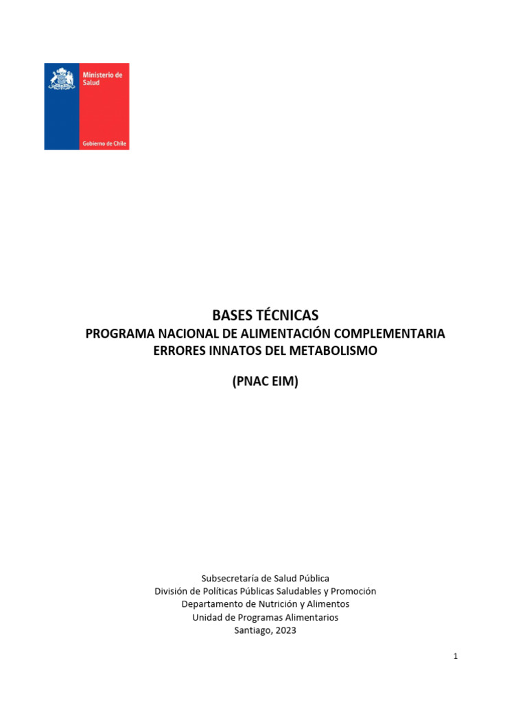 2023.08.11 Bases Tecnicas PNAC Subprograma Errores Innatos Del Metabolismo EIM | PDF ...