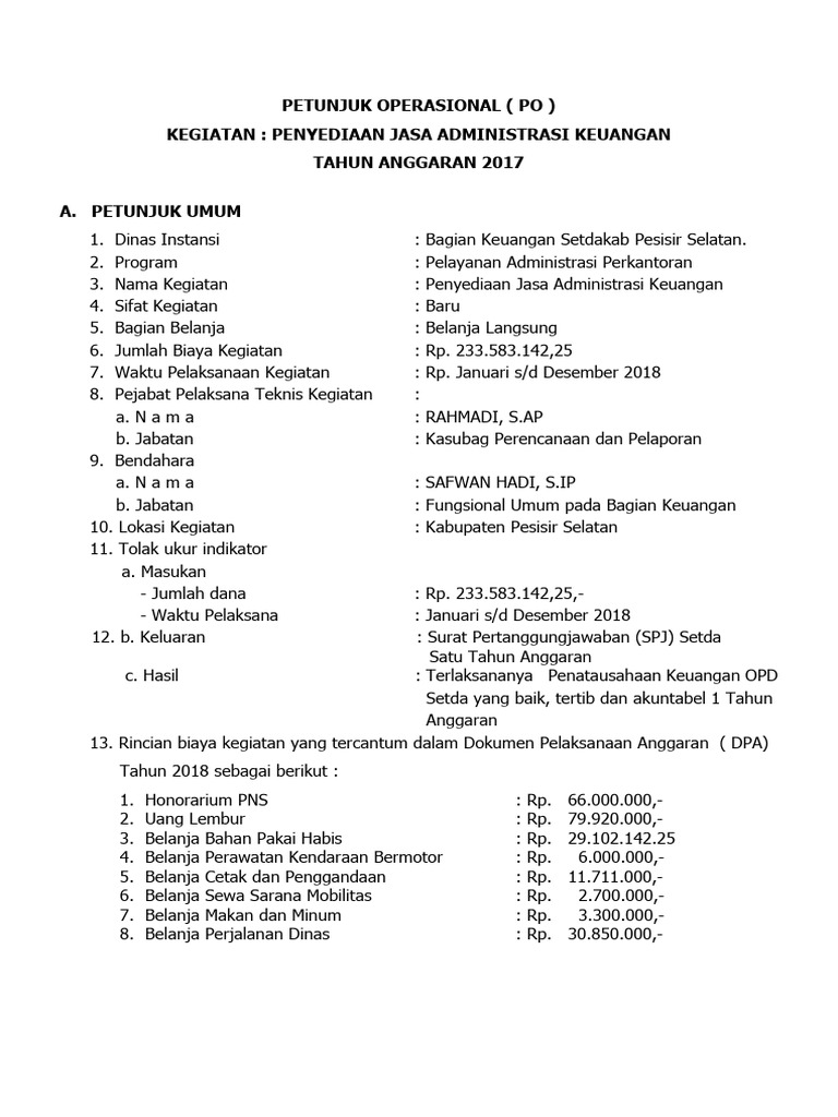Petunjuk Operasional Jasa Keuangan 2018 | PDF