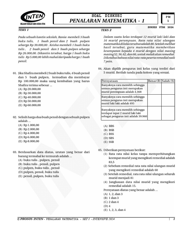 Set - 1 - P Mat - Intensive 2024 | PDF