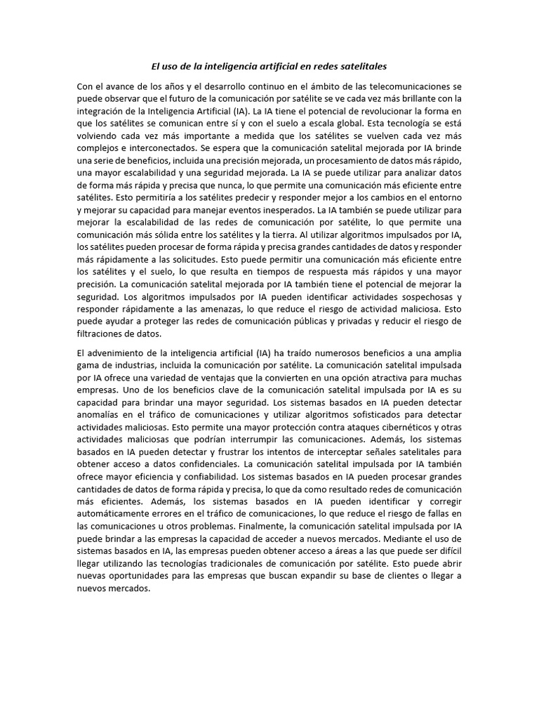 El Uso de La Inteligencia Artificial en Redes Satelitales | PDF ... El Uso de La Inteligencia Artificial en Redes Satelitales | PDF ...