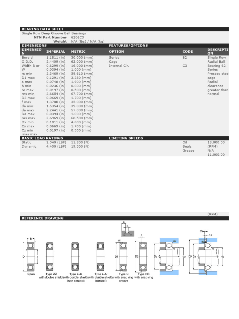 NTN 6203C3 Bearing Data Sheet-1 | PDF