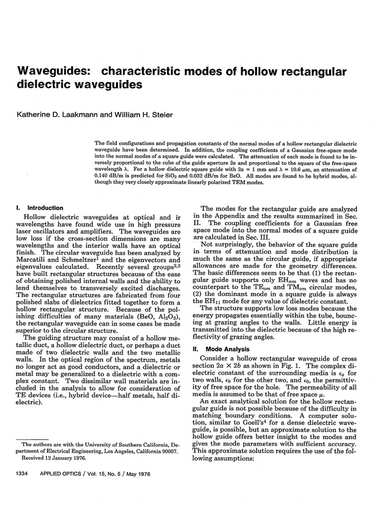 Waveguides Characteristic Modes of Hollow Rectangular Dielectric Waveguides | PDF | Waveguide ...