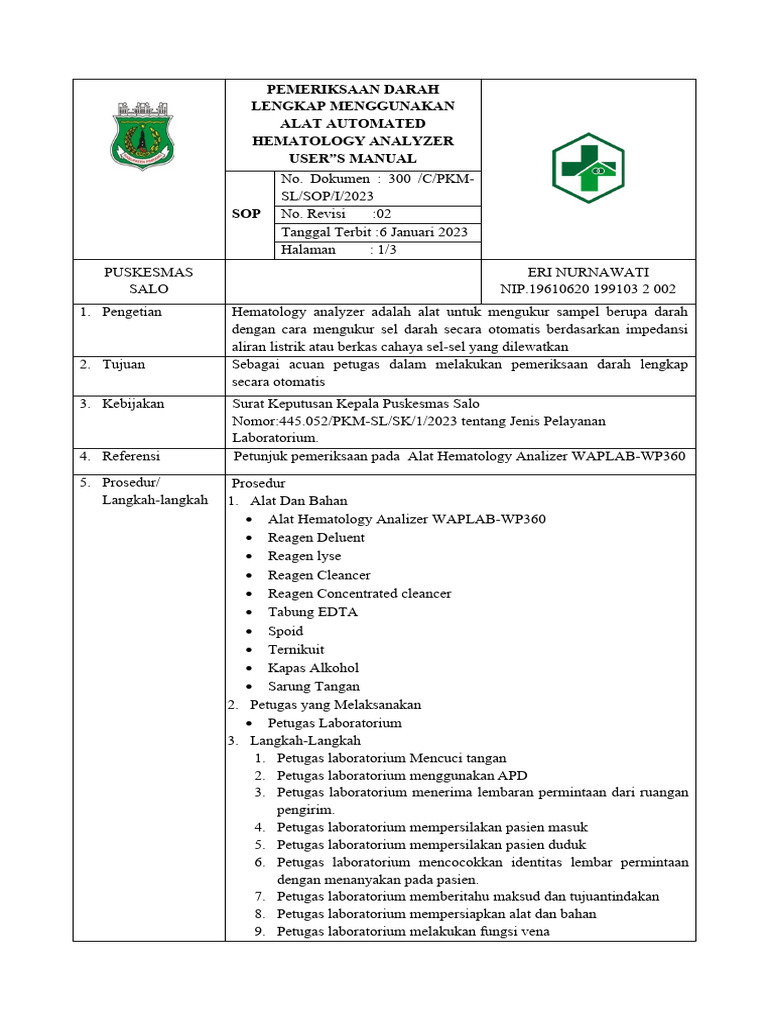 Pemeriksaan Darah Lengkap Hematology Analyzer Pdf