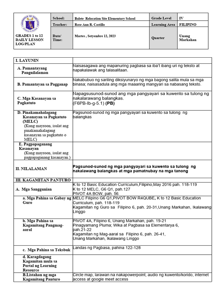 Q1 Week 3 Day 2 DLP FILIPINO 6 | PDF