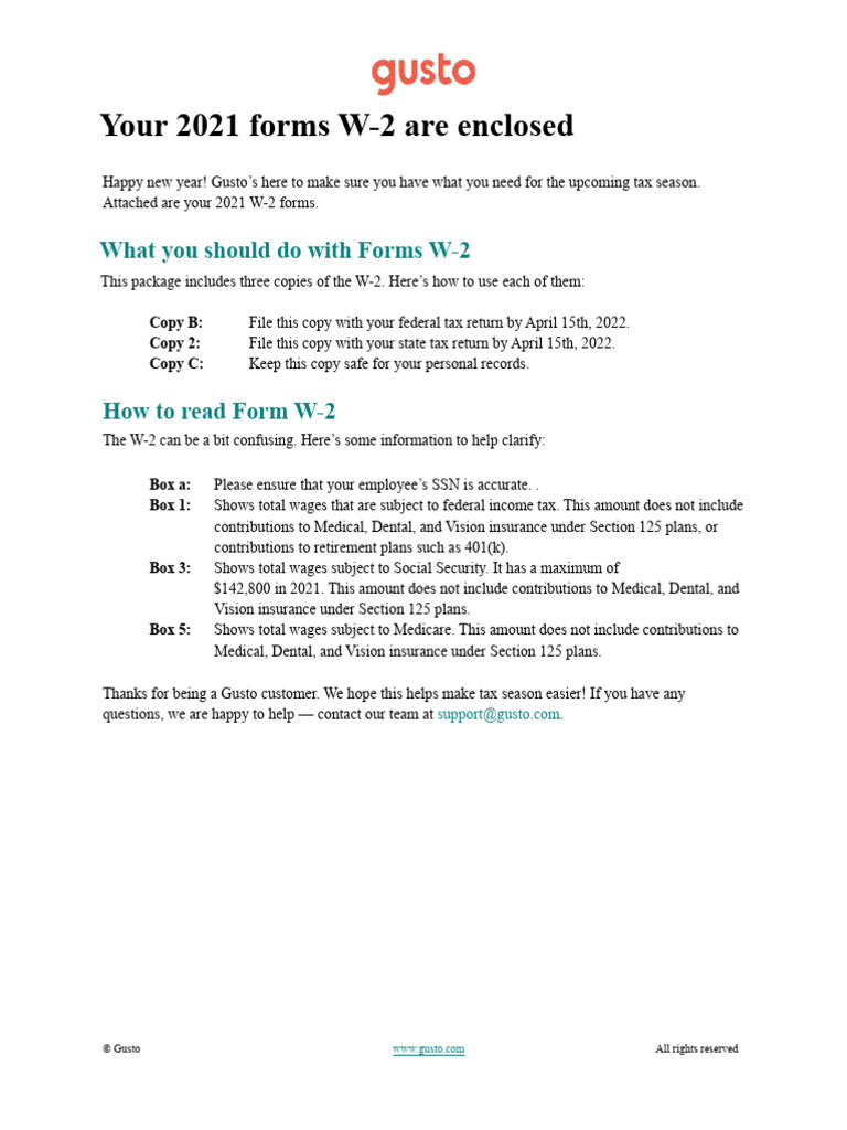 Your 2021 Forms W-2 Are Enclosed | Download Free PDF | Irs Tax Forms ...