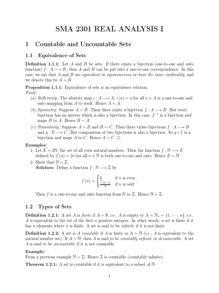 SMA 2301 Real Analysis I Notes | PDF | Set (Mathematics) | Mathematical ...