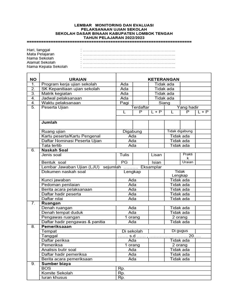 Lembar Monitoring Dan Evaluasi | PDF