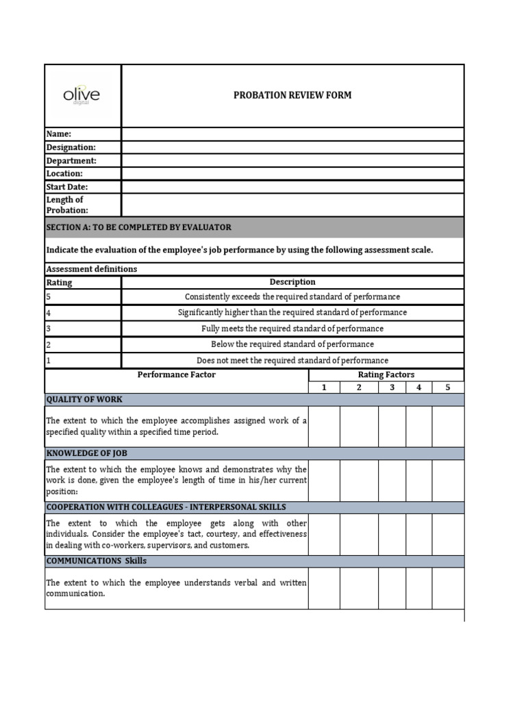Probation Review Form | PDF | Employment | Communication