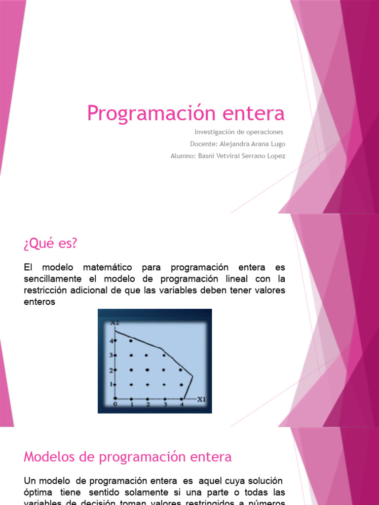 Programación Entera, Presentacion | PDF | Programación lineal | Ecuaciones