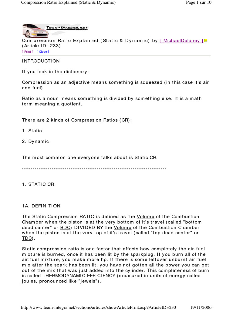 Compression Ratio Explained (Static & Dynamic) | PDF | Internal ...