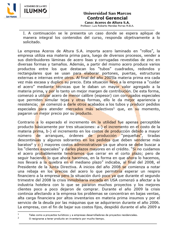 Aceros de Altura ESTUDIO CASO FINAL CONTROL GERENCIAL-2 | PDF | Business | Acero