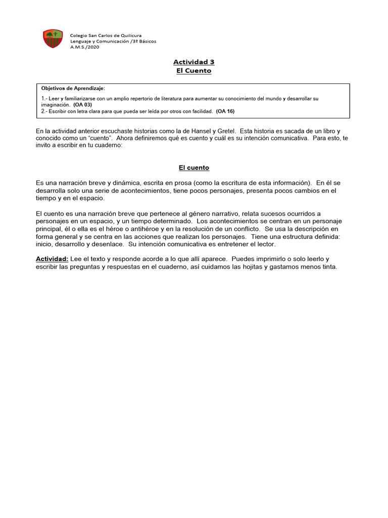 Actividades para comprender el cuento | PDF | Ficción general