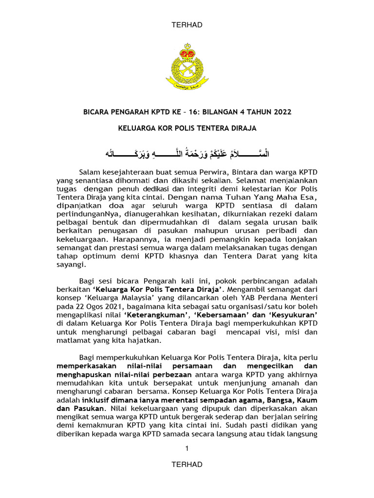 Bicara Pengarah KPTD Bil 4 - Keluarga Kor Polis Tentera Diraja | PDF