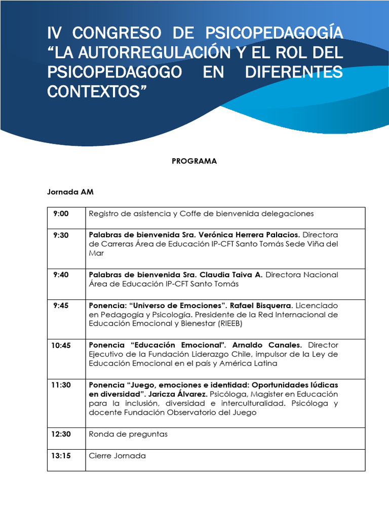 Programa IV Congreso Psicopedagogía Virtual | PDF | Salud y bienestar