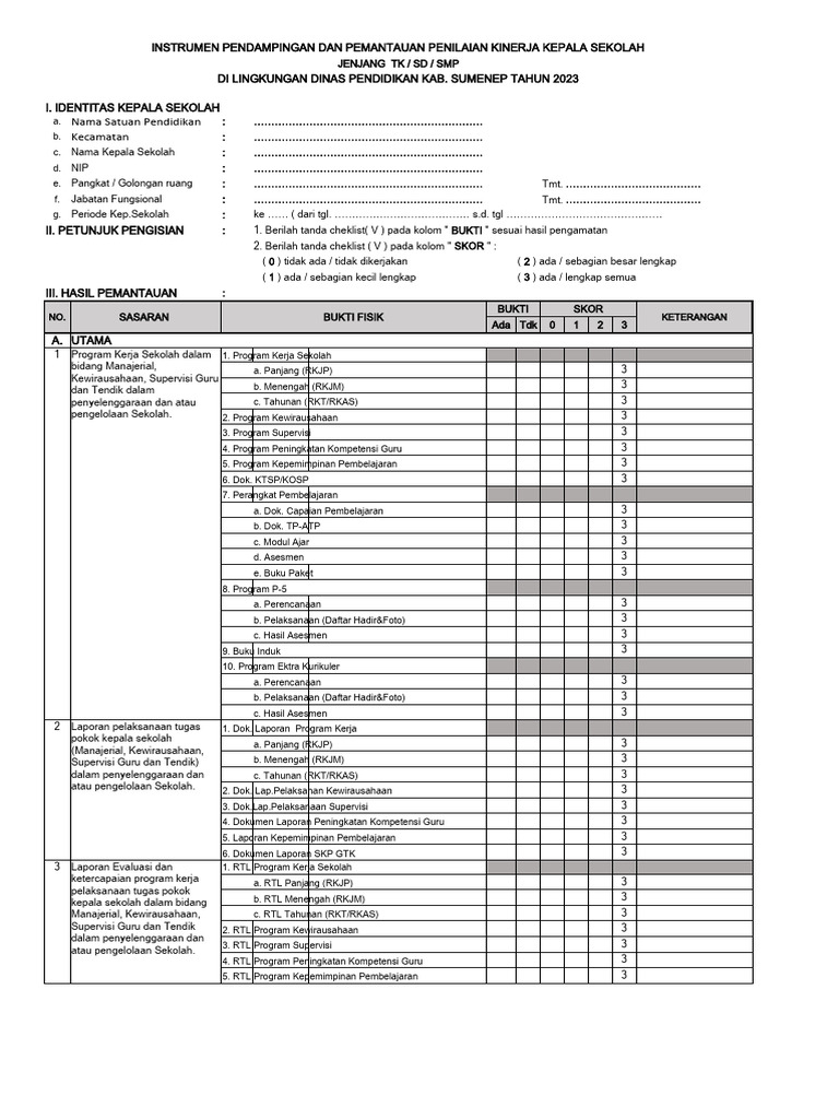 Instrumen Pemantauan Kinerja GrKs 2023 Fix | PDF