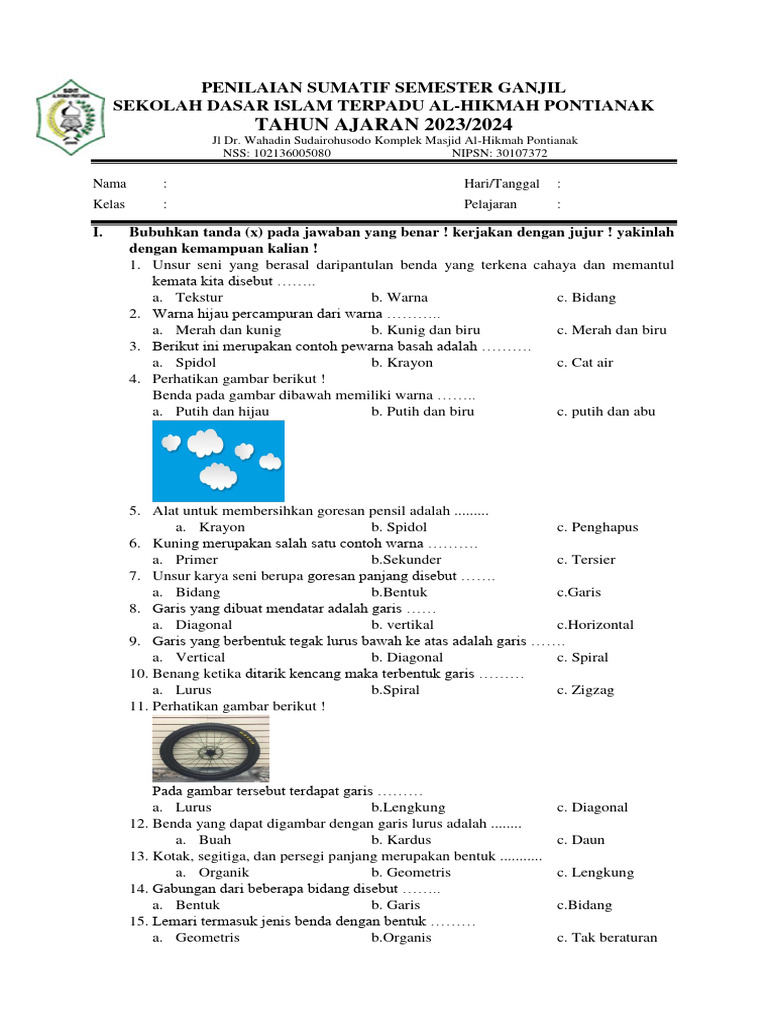 Soal Sem 1 Senirupa Kelas 2 Kurikulum Merdeka | PDF