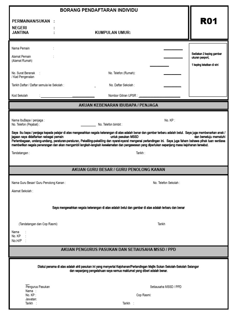 CONTOH Borang Pendaftaran R01 | PDF