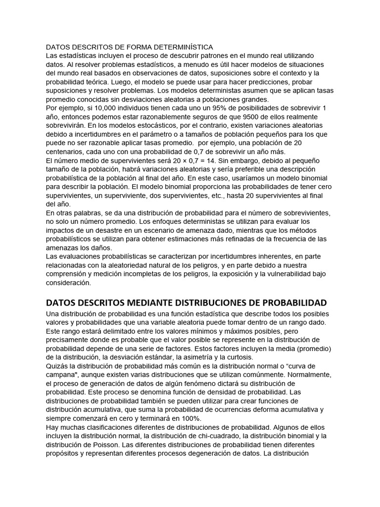 Modelos Deterministas y Probabilísticos en Estadística | PDF ...