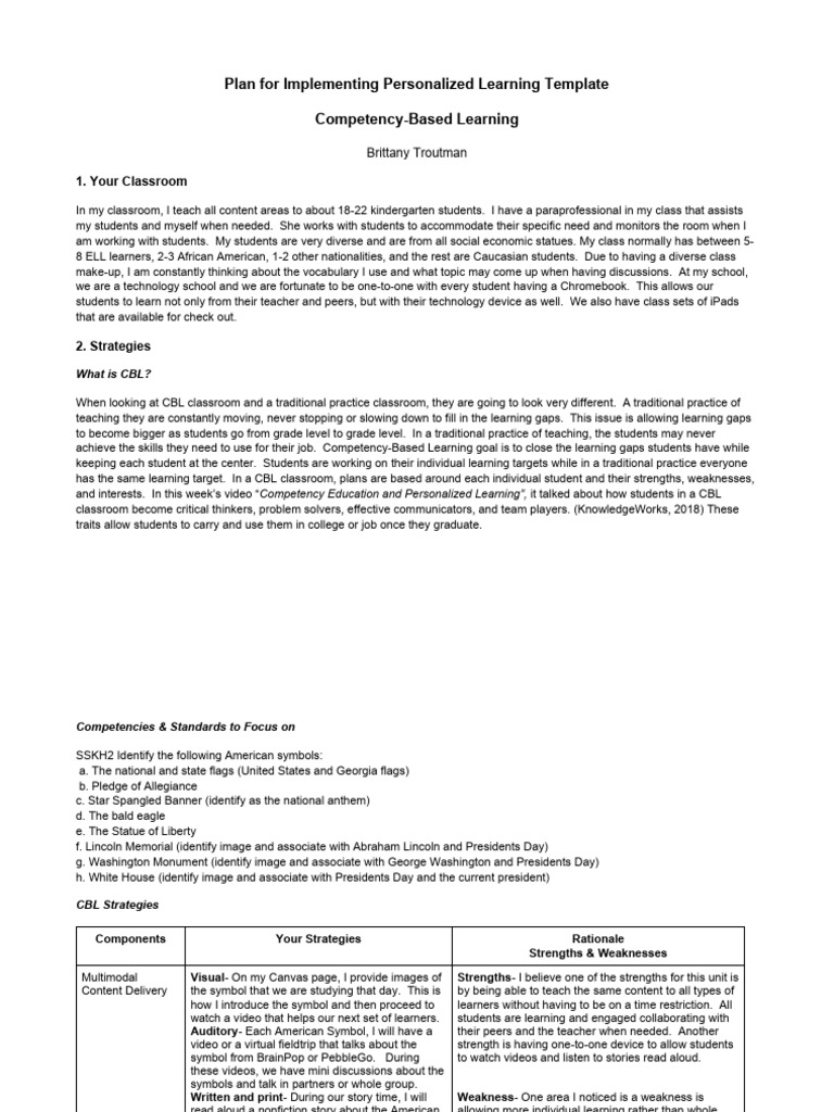 Plan For Implementing Personalized Learning CBL Template | PDF | Learning | Educational Technology