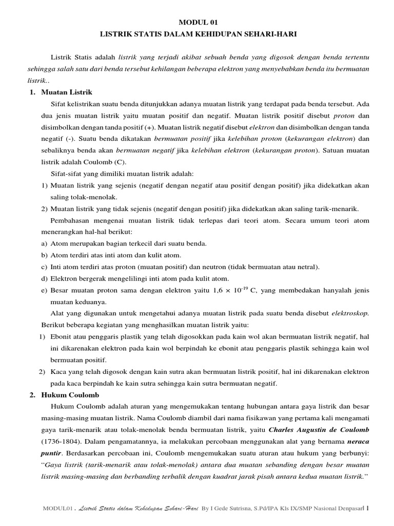 MODUL 01. Listrik Statis Dalam Kehidupan Sehari-Hari | PDF | Metode ...