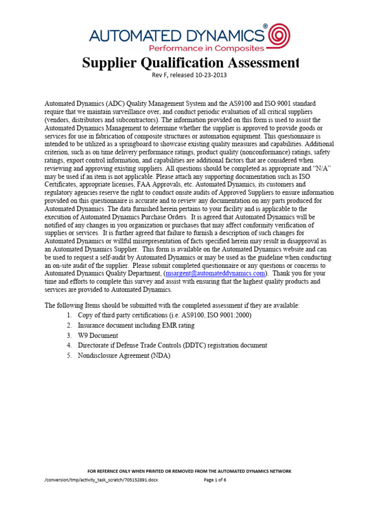 Supplier Qualification | Download Free PDF | Calibration | Verification ...