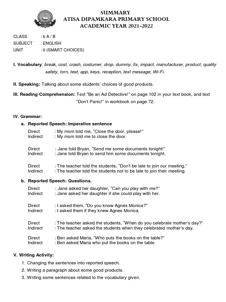 Summary Grade 6 Chapter 6 | PDF