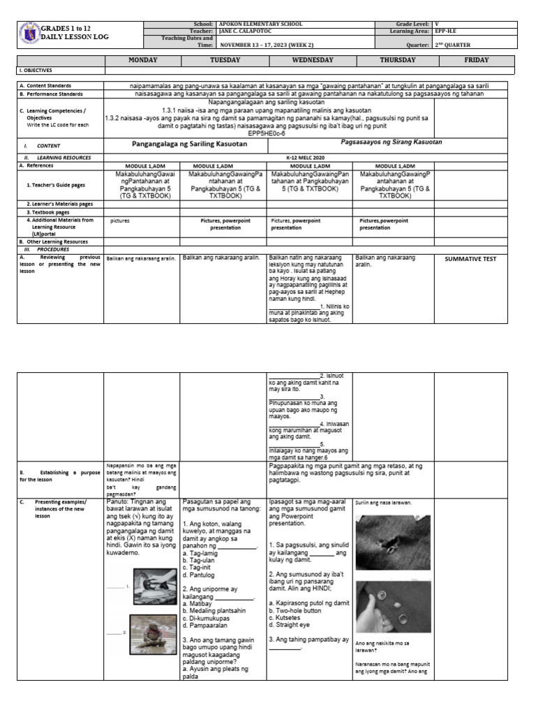 Dll Epp He 5 Q2 W2 Pdf